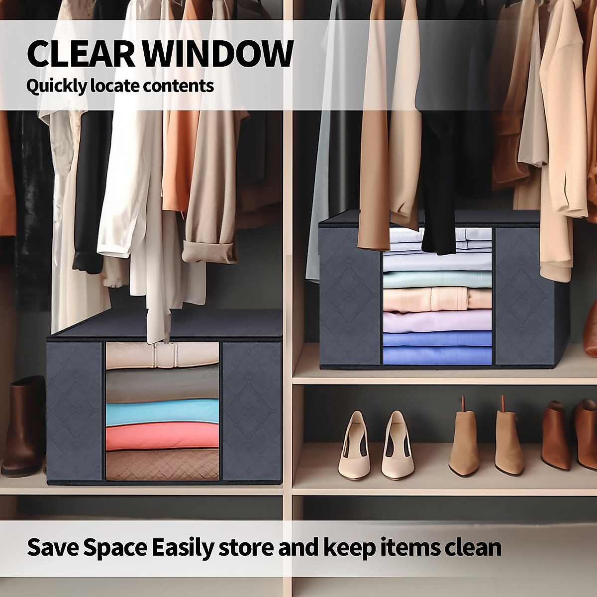 SpralSail Clothes Storage Bags, Closet Organizers and Storage Containers for Clothes, Bedding & Blankets, Foldable Bedroom Organization Solution with Window, Handles & Zippers - 6 Pack,Grey