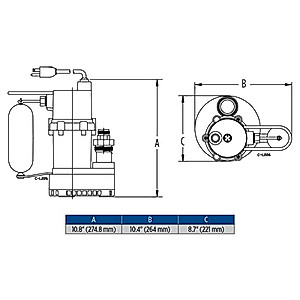 Little Giant 5.5-ASPA 115-Volt, 2100 GPH, 1/4 HP Automatic Aluminum Sump Pump with Snap-Action Float Switch and 10-Ft. Cord, Blue or Black, 505702