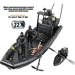 Click N’ Play Military Elite Swat Unit Force Patrol Dinghy Boat 25 Piece Play Set with Accessories - Click n Play Military Toy Boat - SWAT Toys