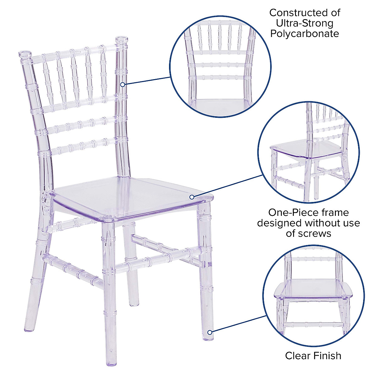 BizChair 10 Pack Child’s Transparent Crystal Resin Party and Event Chiavari Chair for Commercial & Residential Use