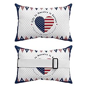 Recliner Head Pillow Ledge Loungers Chair Pillows with Insert Life in American is Better American USA Flag Hear Shapes Lumbar Pillow with Adjustable Strap Patio Garden Cushion for Bench Couch, 2 PCS
