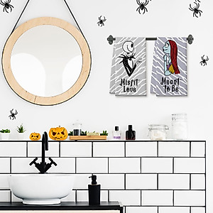 Cheroloven Nightmare Before Christmas Kitchen Towels, Halloween Kitchen Bathroom Decorations, 2 Pack Funny Halloween Hand Towels Dish Cloths, Jack Sally Gothic Home Decor