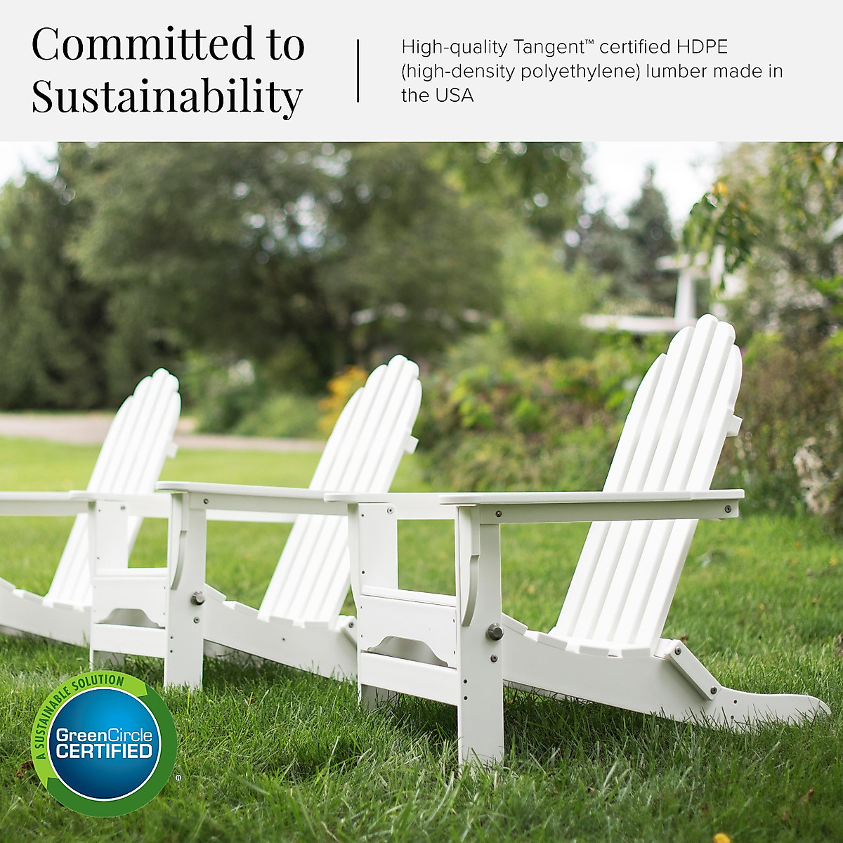 DuroGreen Folding Adirondack Chairs Made with All-Weather Tangentwood, Set of 2, Oversized, High End Patio Furniture for Porch, Lawn, Deck, or Fire Pit, No Maintenance, USA Made, White