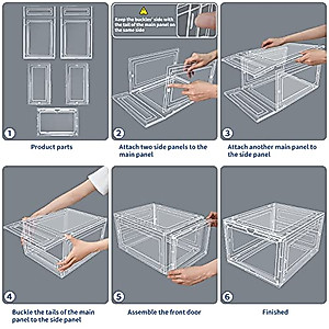 mupera Clear Shoe Box Stackable - Upgraded Large Plastic Sneaker Storage Box with Lid, Magnetic Shoe Boxes Stackable, Shoe Box Clear Plastic, Drop Front Boot Organizer, Hard Plastic Shoe Storage Bin