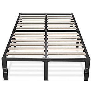 ROIL 14 inch Queen Size Bed Frame with Wood Slats - 3500lbs Heavy Duty No Box Spring Needed Platform, Mattress Stoppers Double Metal Noise Free Bedframe with Headboard Hole Underneath Storage