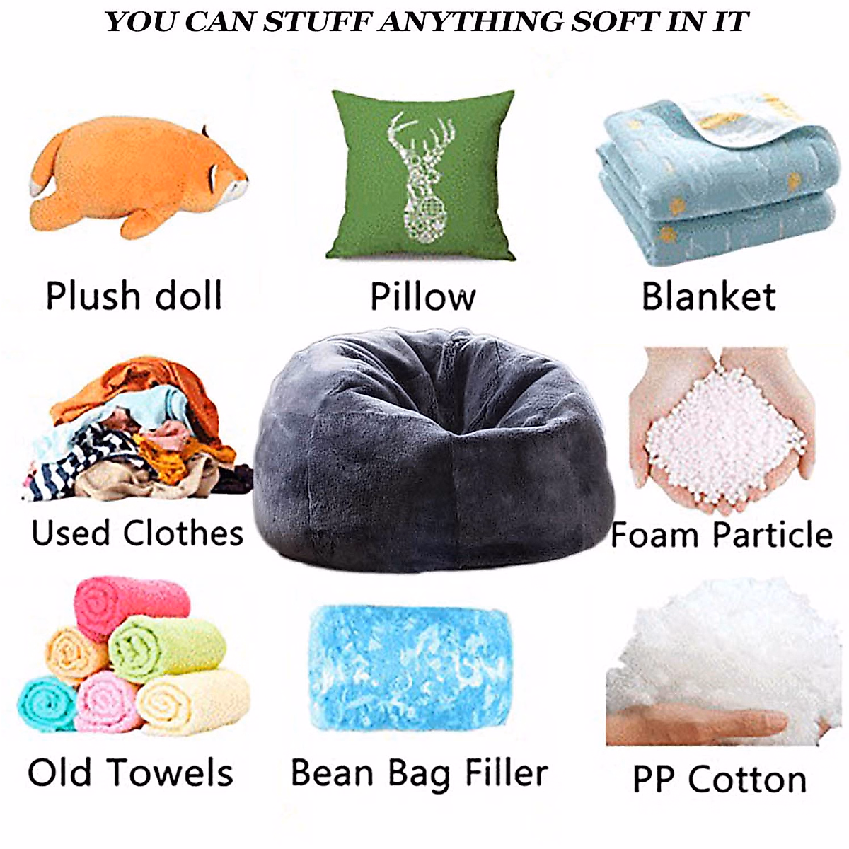 Giant Sherpa Bean Bag Chair Cover, Ultra Soft Bean Bag Bed (No Filler, Cover only), Large Round Soft Fluffy Bean Bag for Adults, Machine Washable Big Size Bean Bag Covers