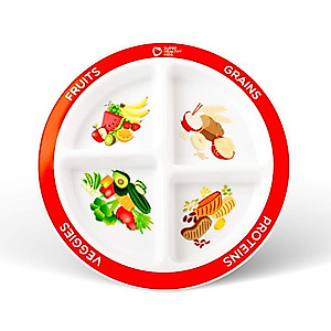 Health Beet MyPlate Portion Control Plate with Dairy Bowl & Parents Guide – 4 Divided Sections of Fruit Grains Veggies Proteins - Sectioned Plates for Health Education - (Set of 1 Each)