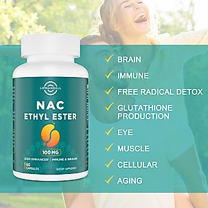 N-Acetyl Cysteine Ethyl Ester 100mg - More Absorption Than 1000mg NAC - with Glycine 600mg - Benefit Glutathione - Good for Immune System & Antioxidant for Adults, NACET ( 60 Capsules - 1 Pack)