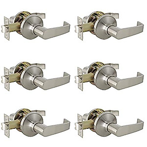 Probrico Satin Nickel Heavy Duty Passage Door Levers, Interior Hall/Closet Non-Locking Handles, Left/Right Handed, Contractor Pack (6 Pack)
