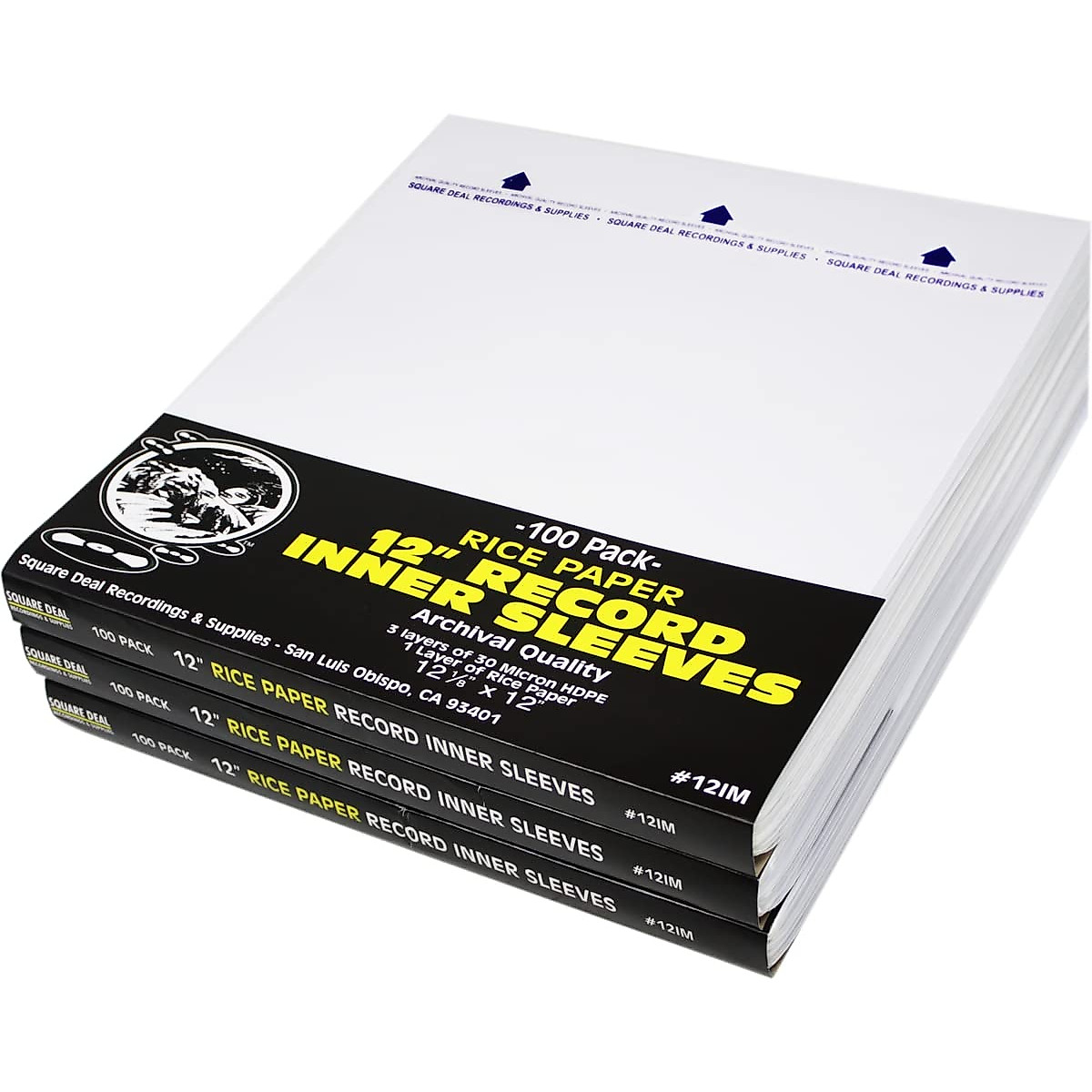 (300) 12" Record Inner Sleeves - 3-Layers of Archival Quality, Anti-Static HDPE with Rice Paper Enclosed Insert for Extra Rigidity #12IM
