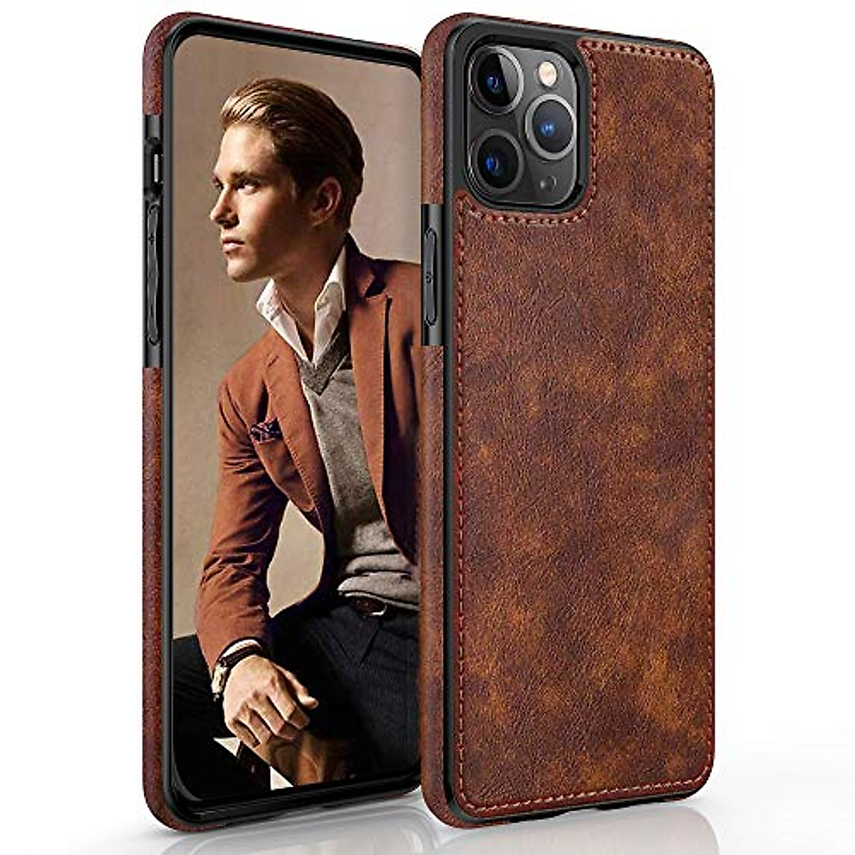 LOHASIC Compatible with iPhone 12 Pro Max Case, Slim Luxury PU Leather Non-Slip Grip Rugged Bumper Shockproof Full Body Protective Cover Phone Cases for iPhone 12 Pro Max 6.7" (2020) - Vintage Brown