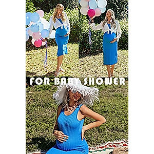 Ekouaer Lady Knit Ribbed Maternity Tank Dress Side Slit Bodycon Nightgowns for Baby Shower (Snorkel Blue, L)