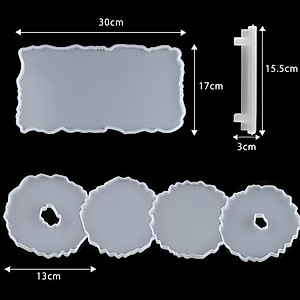 Epoda 5pcs Resin Tray Molds, Silicone Tray Mold, Irregular Rectangle Silicone Tray Mold with Handles, Designed for Making Large Epoxy Resin Coasters and Tea Trays
