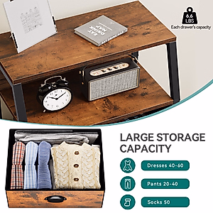 YITAHOME Nightstand Dresser with 4 Drawers, Shelf with Drawers for Bedroom, Hallway, Entryway, Closets, with Sturdy Steel Frame, Wood Top, Easy Pull Handles, Rustic Brown Wood Grain Print