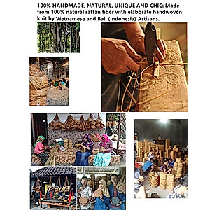 Handwoven Round Rattan Bag Shoulder Leather Straps Natural Chic Hand