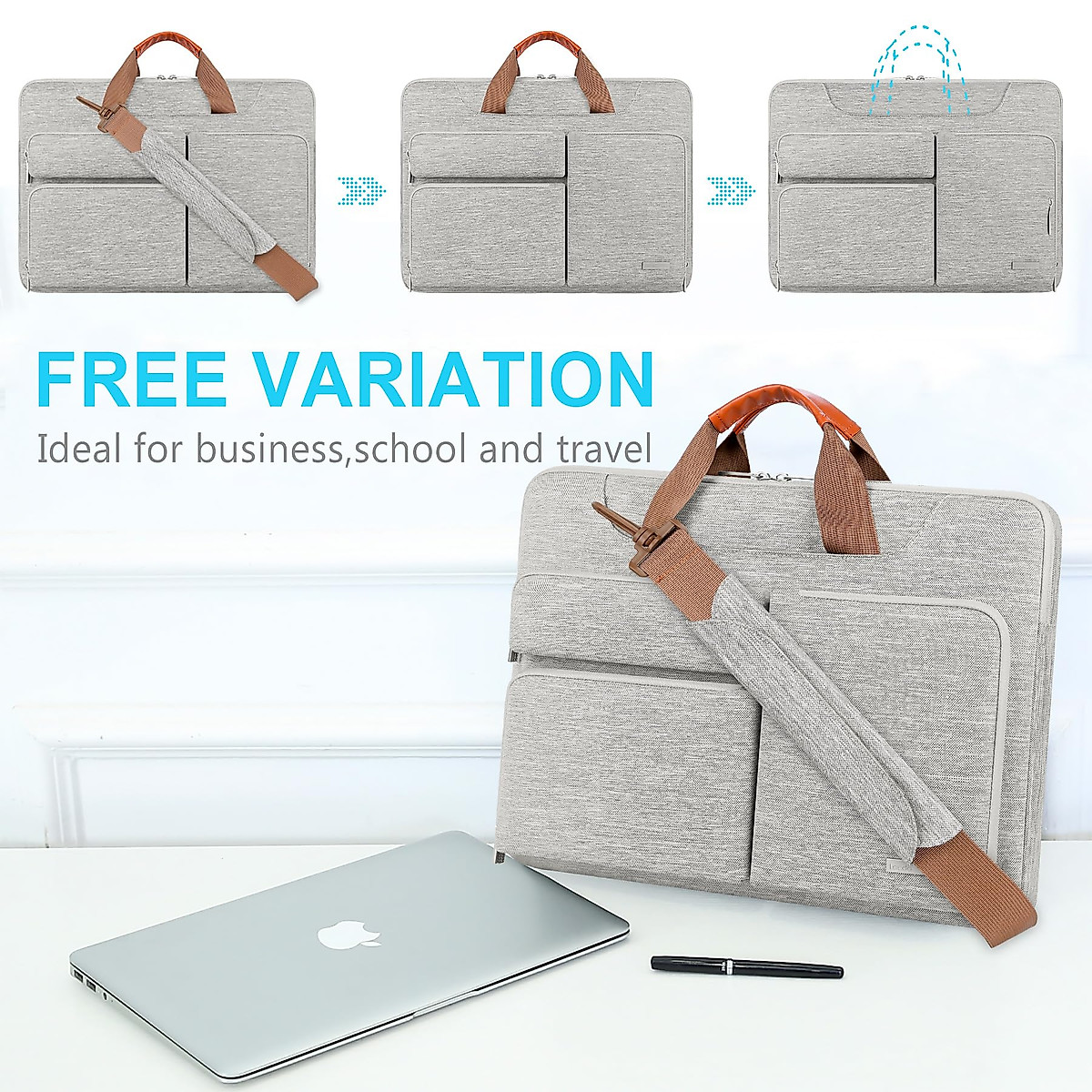 Lacdo 360° Protective Laptop Shoulder Bag, 16 inch Laptop Bag for 16 inch New MacBook Pro M4/M3/M2 /M1 Pro Max A3403 A3186 A2991 A2780 A2485 2024-2019, 15" Surface Laptop 7th Copilot+PC Computer, Gray