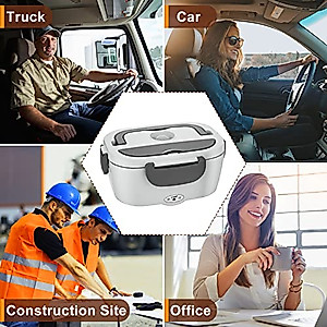Akhia Electric Lunch Box Food Heater, 80W Heated Lunch Boxes for Adults Man Work Car Truck, Food Warmer Heating Lunch Box with 1.5L 304 Stainless Steel Container, 12V/24/V/110V