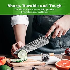 Chef Knife Set for Kitchen, 3Pcs German Carbon Stainless Steel Kitchen Knife, Professional Chefs Knife Set Ultra Sharp Chef Knife for Home, Restaurant (Green Handle)
