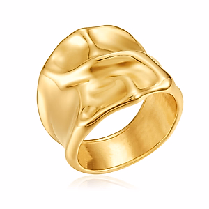 YADUDA Gold Rings for Women Men Vintage Rings Chunky Gold Statement Rings Thick 18K Gold Plated Band, Size 8