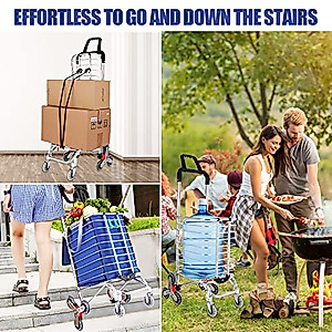 Folding Shopping Cart, Grocery cart on Wheels 35L 110lbs Large Capacity Stair Climbing Trolley w/8 Wheels & Removable Waterproof Oxford Bag Utility Cart (Blue)