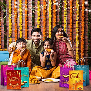 Cholemy 18 Pcs Happy Diwali Gift Bags Bulk Festival of Lights Favors Bags with Handles and Sydney Paper Diwali Birthday Present Bags Deepavali Party Supplies for Indian Diwali Light Party Decoration