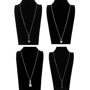 Ofeiyaa 10Pcs Long Pendant Necklace Simple Moon Bar Three Triangle Tassel Lock Sweater Y Shape Punk Chain Choker Necklace for Adults Women Silver Tone