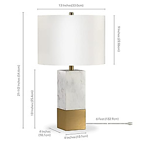 Henn&Hart 21.5" Tall Table Lamp with Fabric Shade in Marble and Brass/White, Lamp, Desk Lamp for Home or Office