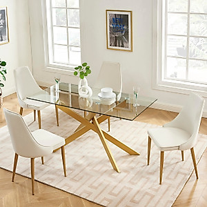 Edwin's Choice 58.5” Rectangle Glass Dining Table, Tempered Glass Table Top and Metal Tubular Legs, Modern Style Table for Home, Kitchen, Dining Room 58.5”Lx29”Wx30”H, Gold (Table Only)