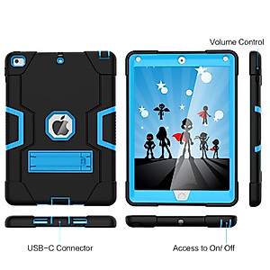 OKP Case for iPad 6th Generation/iPad 5th Generation/iPad 9.7 inch/iPad Air 2, Shockproof Case for iPad 9.7 inch 2018/2017 with Kickstand, Black+Blue