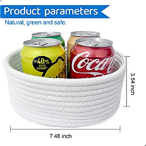 Hispqser 2pack White Woven Baskets, Natural Small Cotton Rope Storage Cute Round Decorative for Toys Decorative Hamper for Nursery Round Thicken Kids Baskets Key Bowl 7.48 * 7.48 * 3.54 in