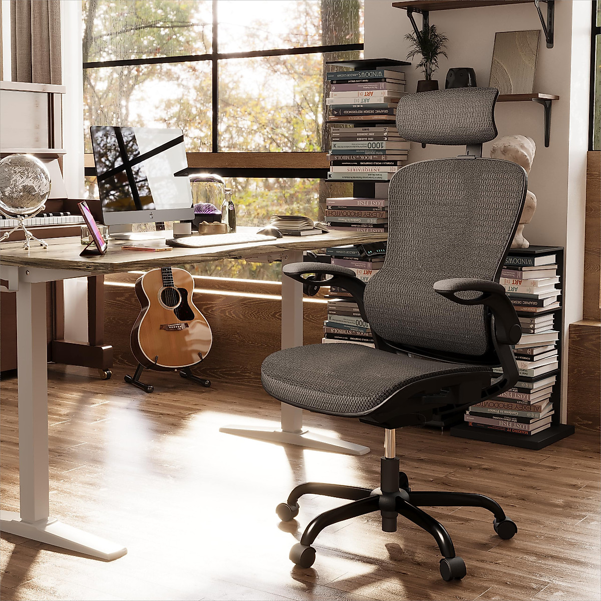 GABRYLLY Ergonomic Office Desk Chair, High Back Mesh Chair with Adjustable Flip-up Arms, Swivel Computer Task Chair with Lumbar Support, Tilt Function for Home,Office & Student