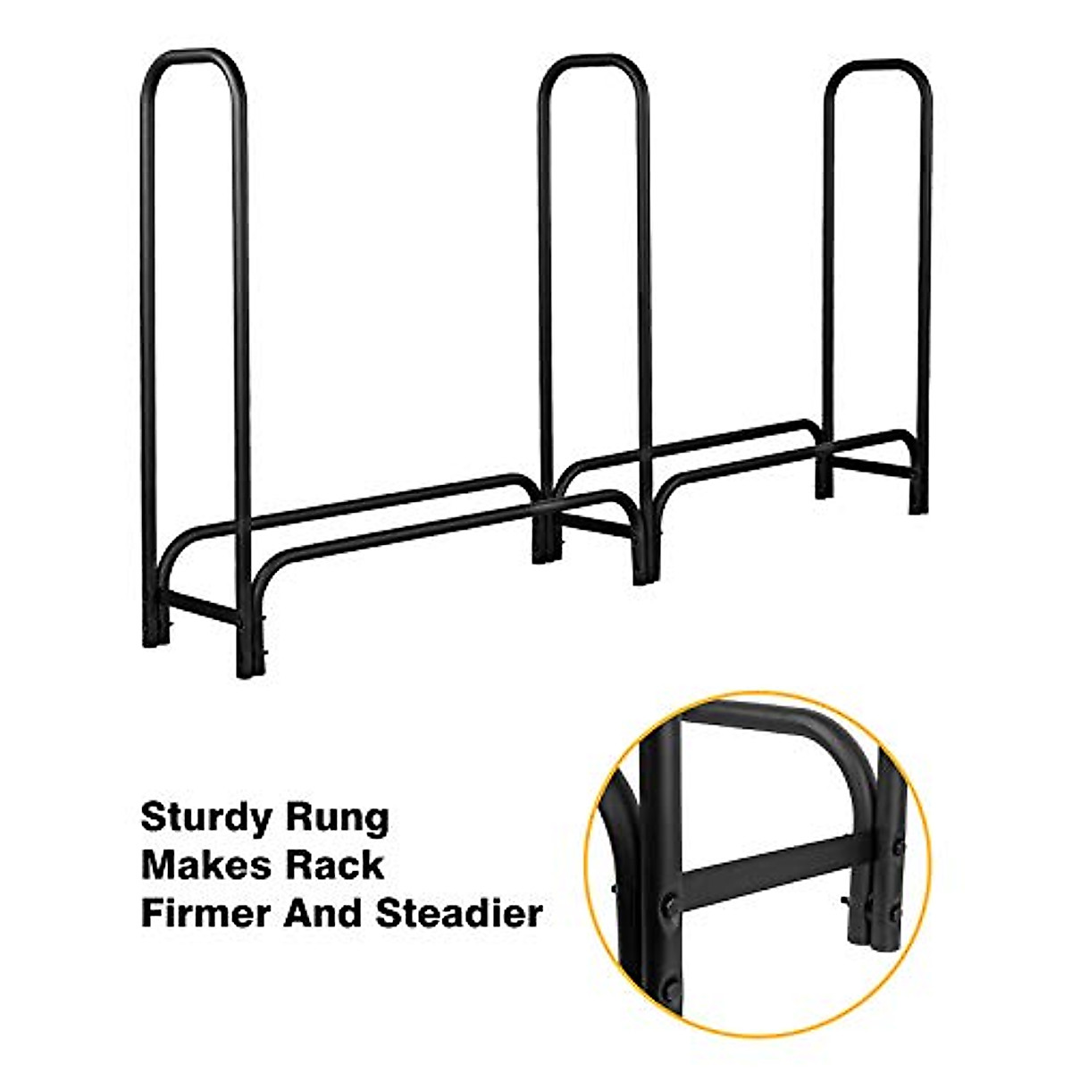 GASPRO 8FT Firewood Rack Outdoor with Cover, Adds Sturdy Middle Upright, Heavy Duty Steel Log Rack Wood Holder, Easy to Assemble