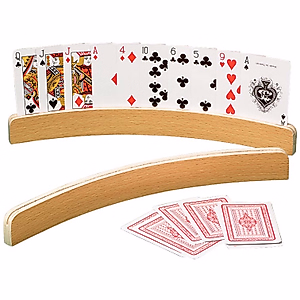 14" Curved Shape Wooden Card Holders Set of Two, Natural Finish