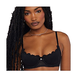 Savage X Fenty, Women's, Missy Floral Glow Lace Balconette Bra, Caviar, 34DDD