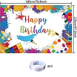 Art Paint Happy Birthday Backdrop Decorations Art Paint Happy Birthday Banner Painting Art Birthday Photo Background for Home Indoor Outdoor Birthday Party Decorations Supplies 70.8 x 47.2 Inch