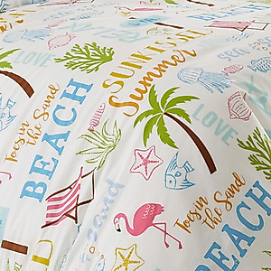 Levtex Home - Beach Days Duvet Cover Set - Full/Queen Duvet Cover (90 x 94in.) + Two Standard Pillow Cases (26 x 20in.) - Coastal Beach - Teal Blue Yellow Green Brown Pink - Cotton