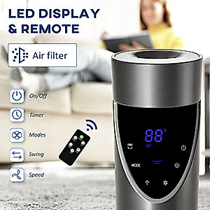 HOMCOM 46" Tower Fan for Bedroom Cooling with Air Filter, Oscillating, 3 Speeds, 12H Timer, and Remote Control, Grey