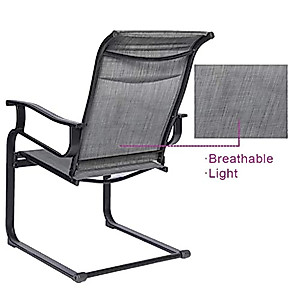 Luckyberry Patio Dining C Spring Motion Textilene Metal Rocker Chairs Weather Resistant Garden Outdoor Modern Furniture, Sling Mesh Black Steel Frame