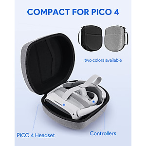 Yinke Case for Meta Quest 3/Oculus Quest 2/Pico 4, VR Headset Case Compatible with Elite Strap and More Accessories, Hard Carrying Travel Case All-in-One Storage (Grey)