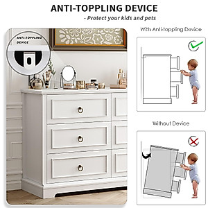 HOSTACK 6 Drawers Dresser, White Chest of Drawers, Wide Wood Double Dressers, Modern Farmhouse Storage Dresser for Living Room, Entryway, Hallway