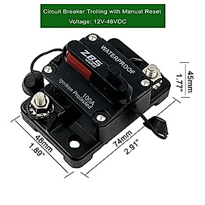 ZBSJAKU 100 Amp Circuit Breaker with Manual Reset, 12V- 48VDC, Waterproof Auto Car Protection Stereo Switch for Car Audio System Protection (100A)