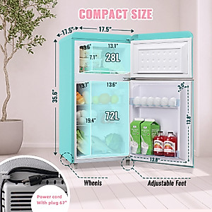 WANAI 3.5 Cu.ft Compact Refrigerators Mini Fridge with Freezer Blue Small Fridge Dual Door Classic Retro Refrigerator Removable Glass Shelves Adjustable Thermostat for Home Office Dorm RV