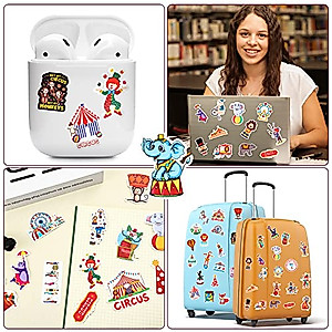 100 Pcs Circus Party Favors Stickers Vinyl Waterproof Funny Circus Decals for Water Bottles Laptop Scrapbooking Travel Cups, Circus Sticker Packs Gifts for Adults Teens Kids (Circus Style)