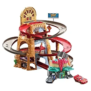 Mattel Disney and Pixar Cars Track Set, Radiator Springs Mountain Race Playset with 2 Toy Cars, Launcher & Winning Flag