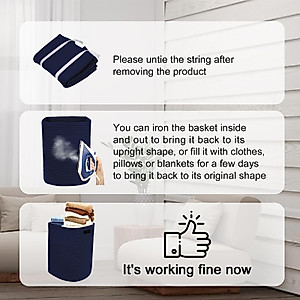 RRM Laundry Hamper 75L,13''x16''x22'' Tall Woven Cotton Laundry Basket with Handle, Decorative Storage Basket for Dirty Clothes Blankets Toys in Living/Bath/Baby/Laundry Room,Blue