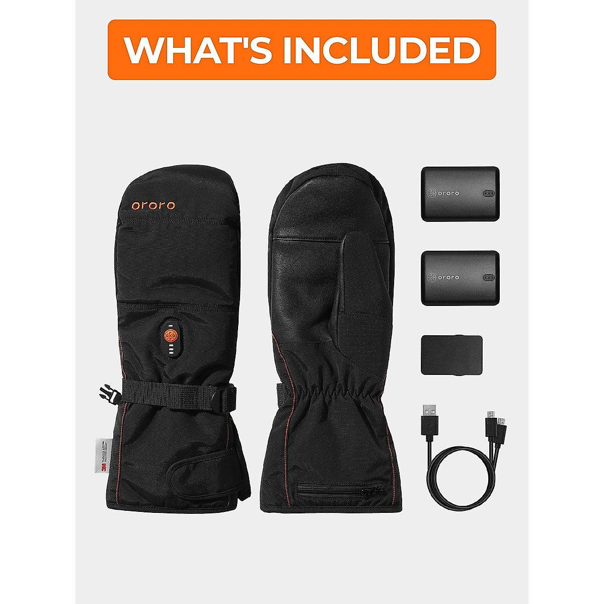 ORORO Heated Mittens for Women and Men, Rechargeable Heated Gloves for Skiing Hiking and Arthritic Hands (Black & Orange,M)