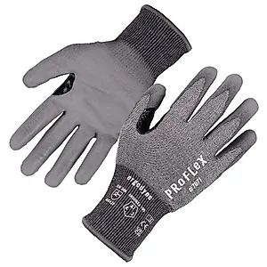 Ergodyne ProFlex 7071 Cut Resistant Work Gloves, ANSI A7, PU Coated Palms for Flexible No Slip Grip, Reinforced Thumb Saddle, 18g HPPE and Tungsten, Gray, Large