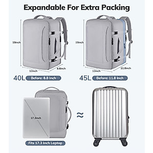 TOTWO Travel Backpack for Men, 45L Large Backpack, Carry On Backpack, Flight Approved Water Resistant Expandable Overnight Hiking Luggage Daypack Suitcase 17 Inch Laptop Bag, Gift for Travelers, Grey
