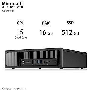 HP EliteDesk 800 G1 USFF Desktop PC Computer Package, Intel Quad Core i5 up to 3.6GHz, 16G DDR3, 512G SSD, USB 3.0, VGA, DP, 20 Inch LCD Monitor(Brands May Vary), Keyboard, Mouse, Win 10 Pro (Renewed)