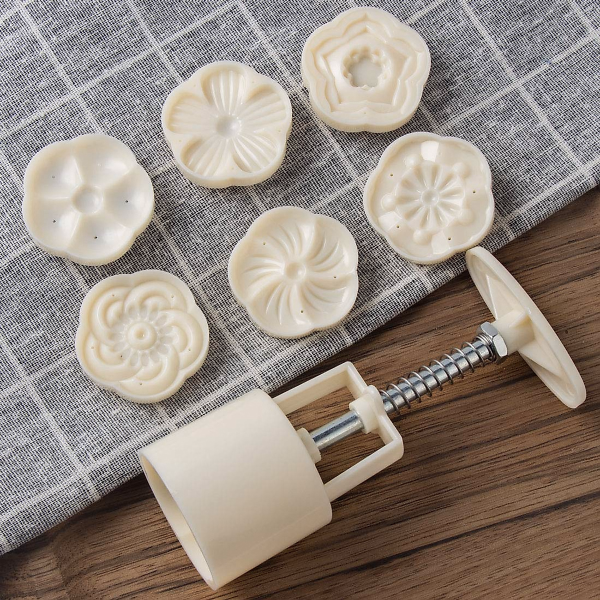 Cookie Stamp Moon Cake Mold Stamps, Cookie Press Mid Autumn Festival DIY Decoration Press Cake Cutter Mold (50g 6pcs Stamps)